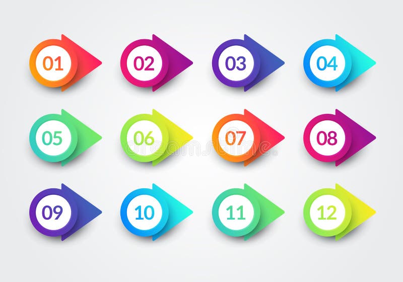 Vector Illustration Colorful Bullet Point Set 1 To 12 Stock Vector ...