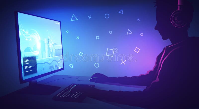 Vector Illustration Gamer Kid Play Comuter Game Stock Vector ...