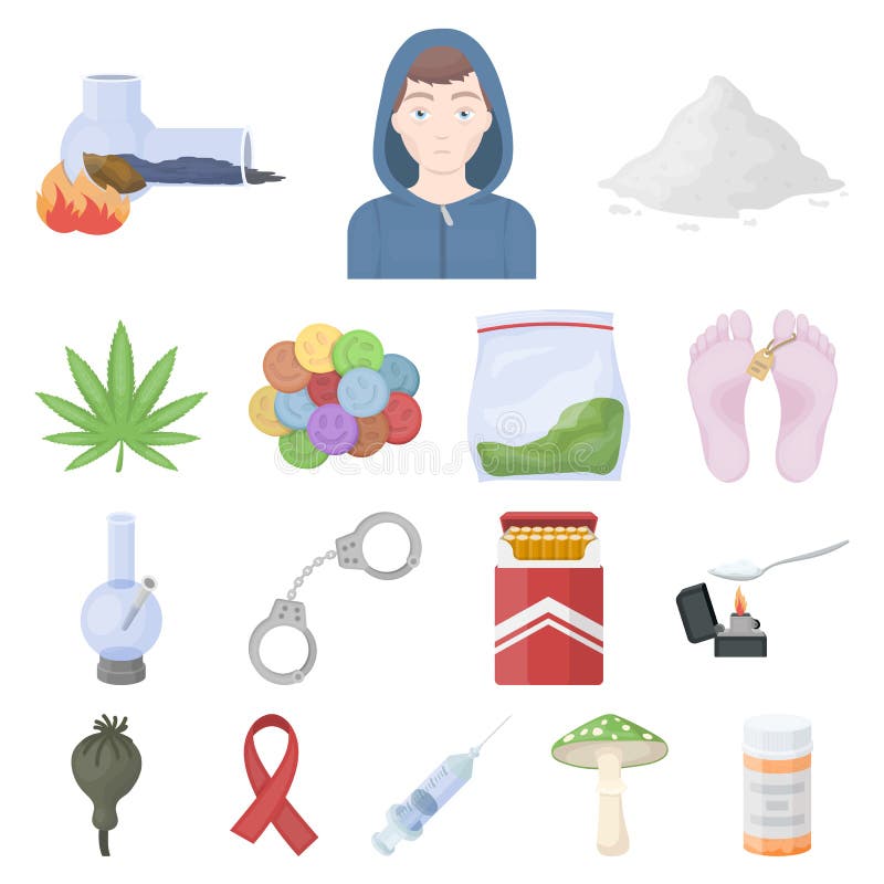Drug Addiction and Attributes Cartoon Icons in Set Stock Vector ... Drug Addiction and Attributes Cartoon Icons in Set Stock Vector ...