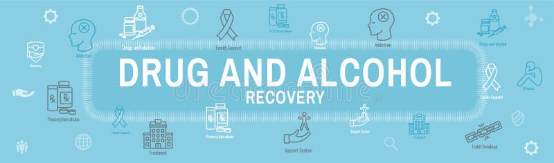 Drug and Alcohol Dependency Icon Set & Web Header Banner Stock Vector ...