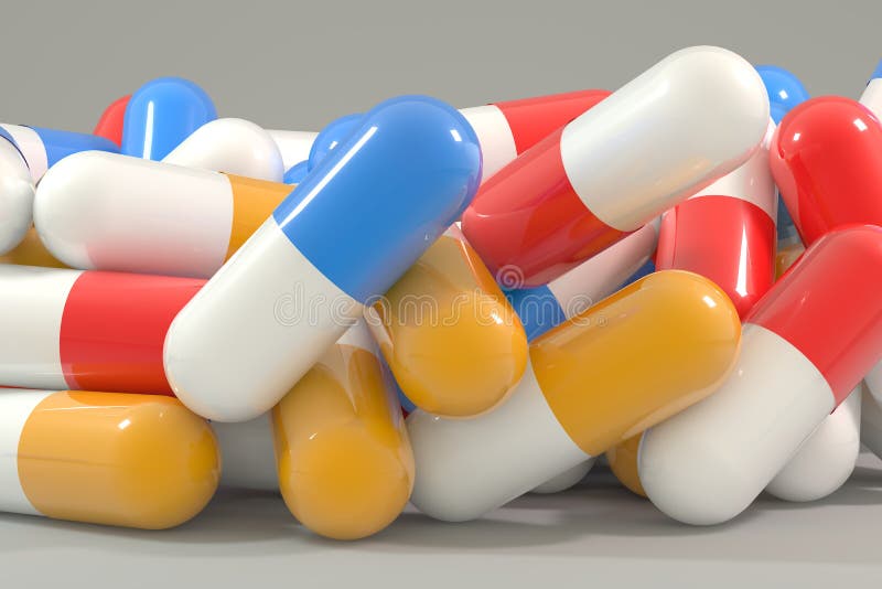 Drug-embedded Colorful Capsule Shells 3D Render Stock Illustration ...