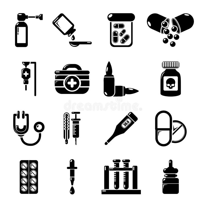 Drug Medicine Icons Set, Simple Style Stock Vector - Illustration of ...