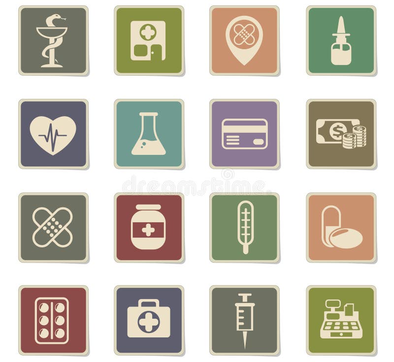 Drug store icon set stock vector. Illustration of register - 121918524