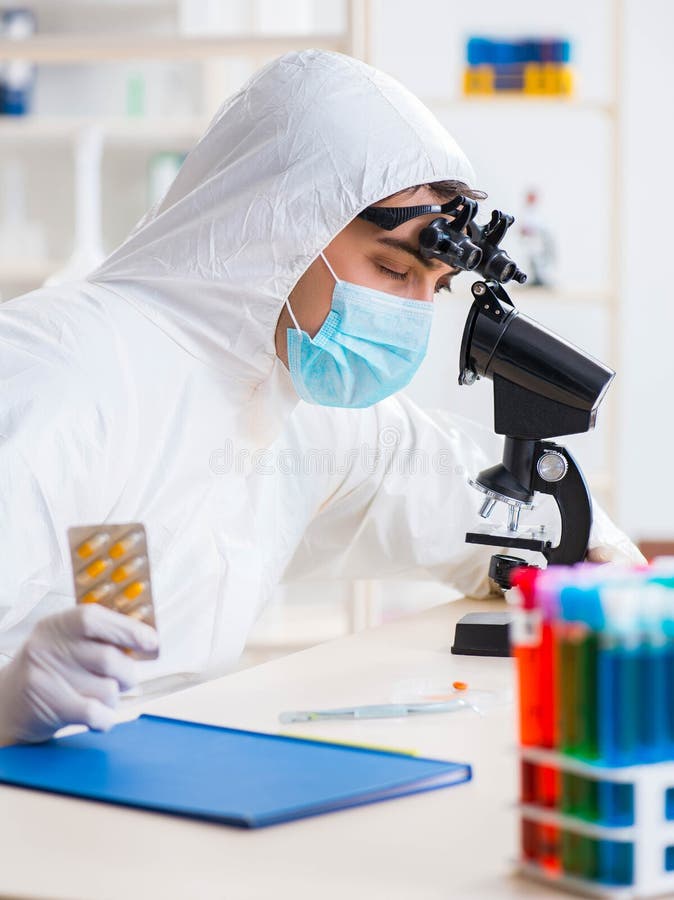 Drug Synthesis Concept with Chemist Working in Research Lab Stock Photo ...