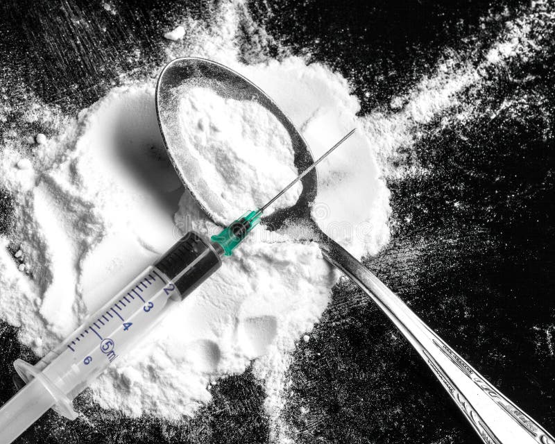 Drug Syringe and Cooked Heroin on Spoon Stock Image - Image of ...