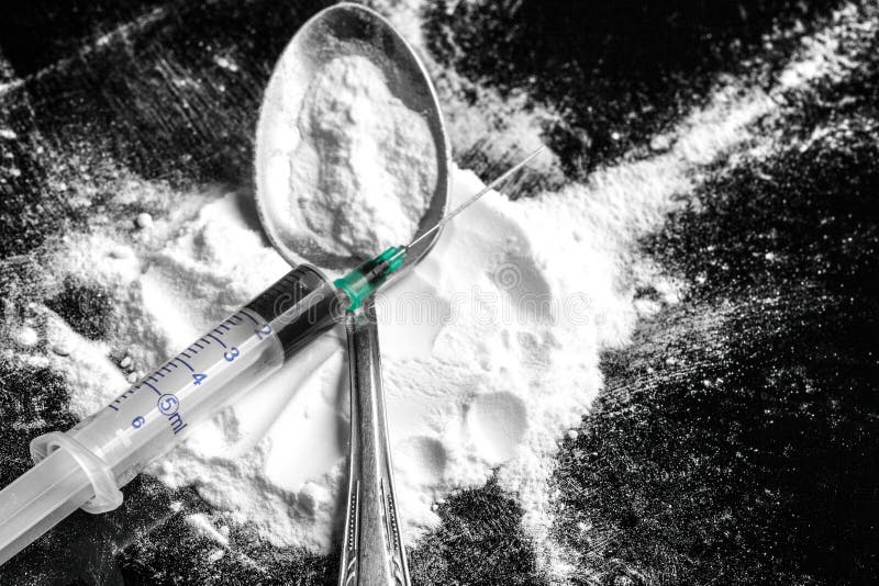 Drug Syringe and Cooked Heroin on Spoon Stock Image - Image of ...