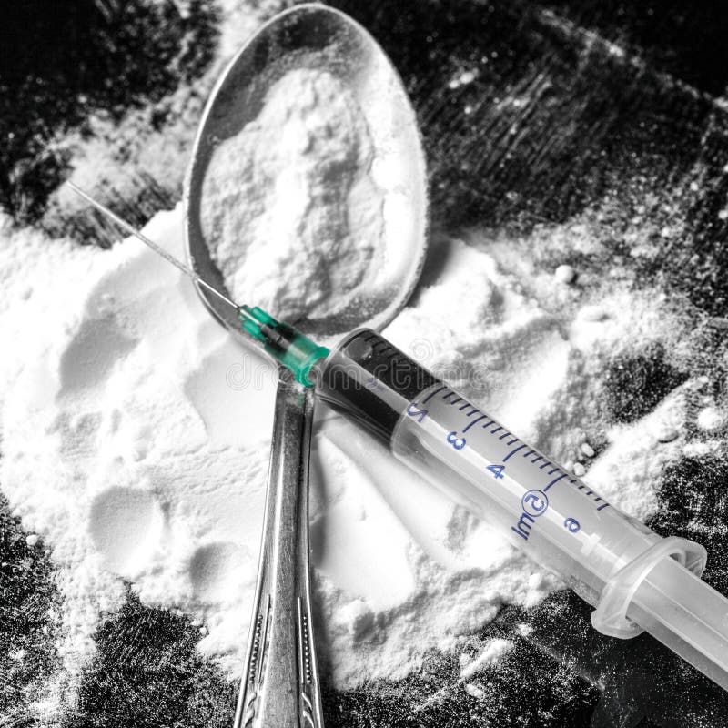 Drug Syringe and Cooked Heroin on Spoon Stock Photo - Image of inject ...