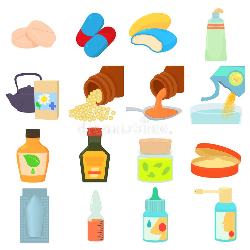 Drug Types Icons Set, Cartoon Style Stock Vector - Illustration of drug ...
