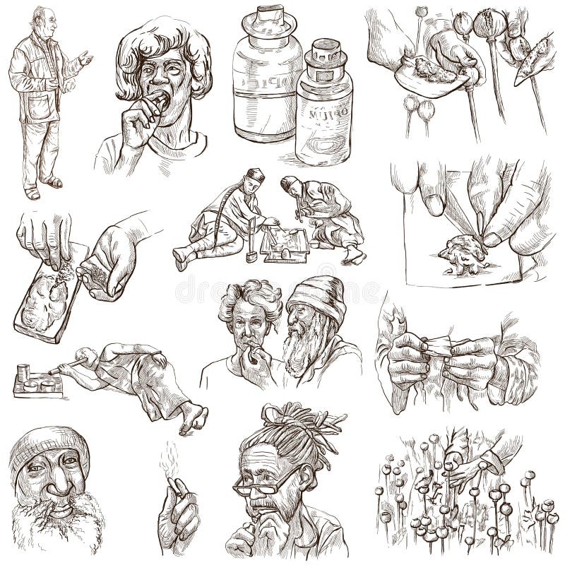 Drugs - Full Sized Hand Drawn Illustrations Stock Illustration ...