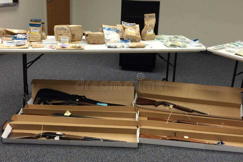 Police Seized Drugs, Guns and Evidence Stock Image - Image of package ...