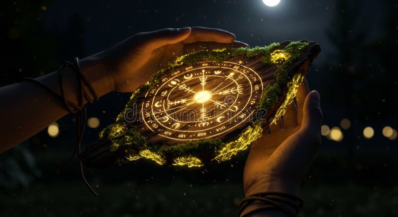 A Druid Astrolabe of Glowing Oak and Celestial Moss Stock Illustration ...