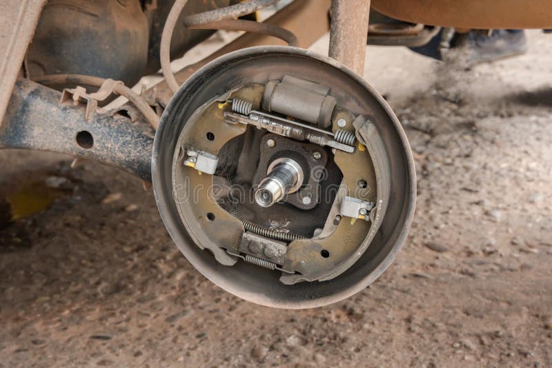 Drum Brake of Car, Close-up of the Back Brake Pads Stock Photo - Image ...