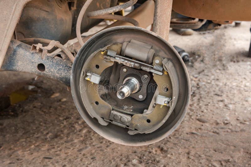 Drum Brake of Car, Close-up of the Back Brake Pads Stock Photo - Image ...
