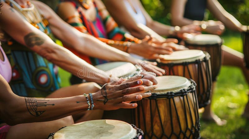 Drum Circle in a Summery Setting Stock Image - Image of jewelry ...