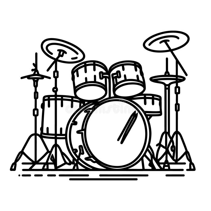 Drum Installation in One Line. Continuous Line Drawing of a Drum Set ...