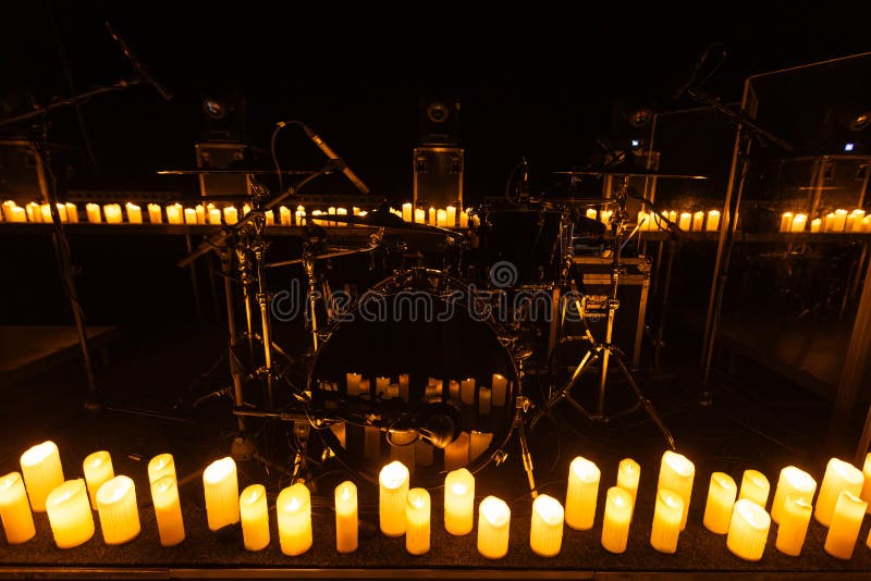 Drum Kit on Concert Stage with Candles Stock Photo - Image of live ...