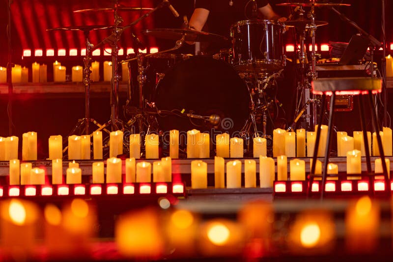 Drum Kit on Concert Stage with Candles Stock Image - Image of drum ...