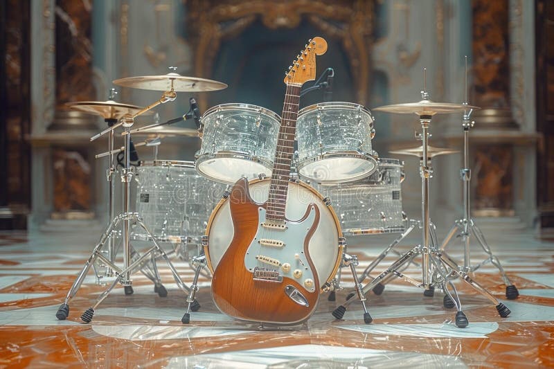 Drum Kit and Electric Guitar in a Mesmerizing Concert Hall Performance ...