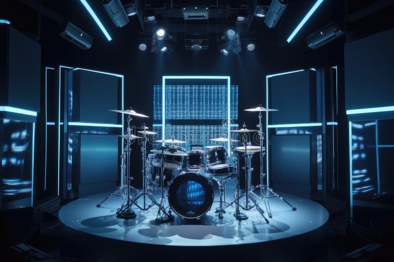 Drum Kit with Electronic Drumsticks and Drums in Futuristic, High-tech ...