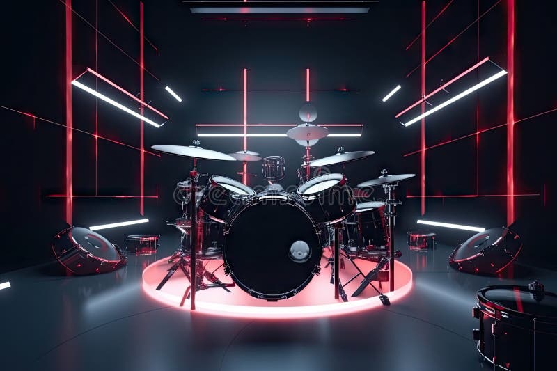 Drum Kit with Electronic Drumsticks and Drums in Futuristic, High-tech ...