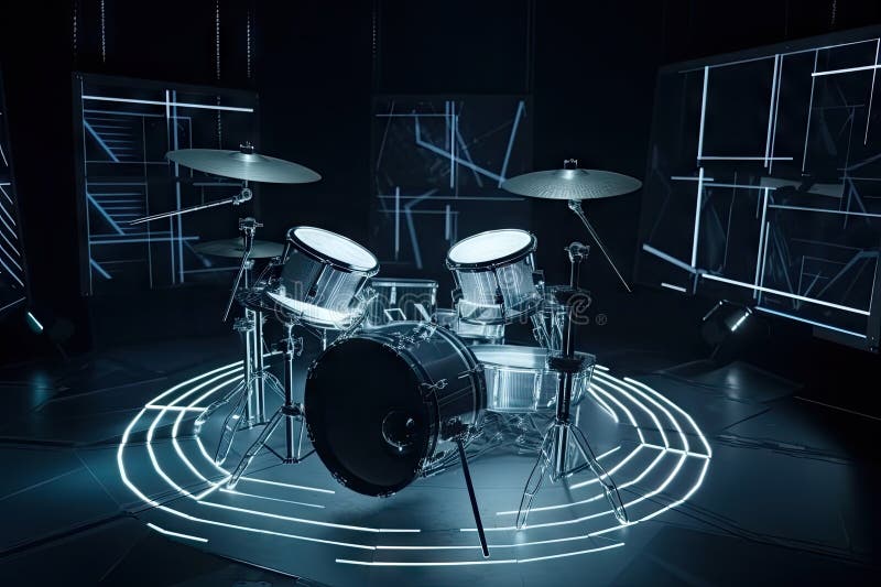 Drum Kit with Electronic Drumsticks and Drums in Futuristic, High-tech ...