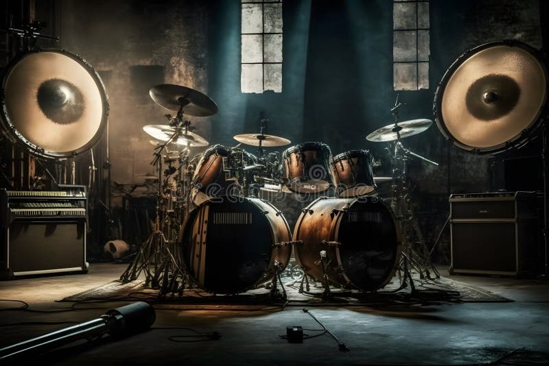 Drum Kit in a Grunge Garage. Neural Network AI Generated Stock ...