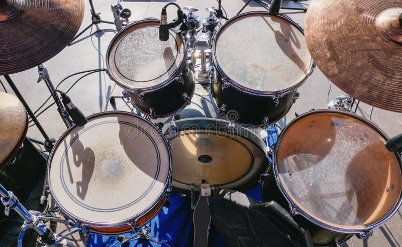 Drum Kit Music Station on Stage Top View Stock Image - Image of object ...