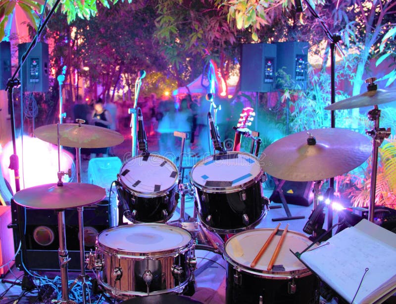 Drum Kit Set Up on Stage Ready To Play the Gig Stock Image - Image of ...