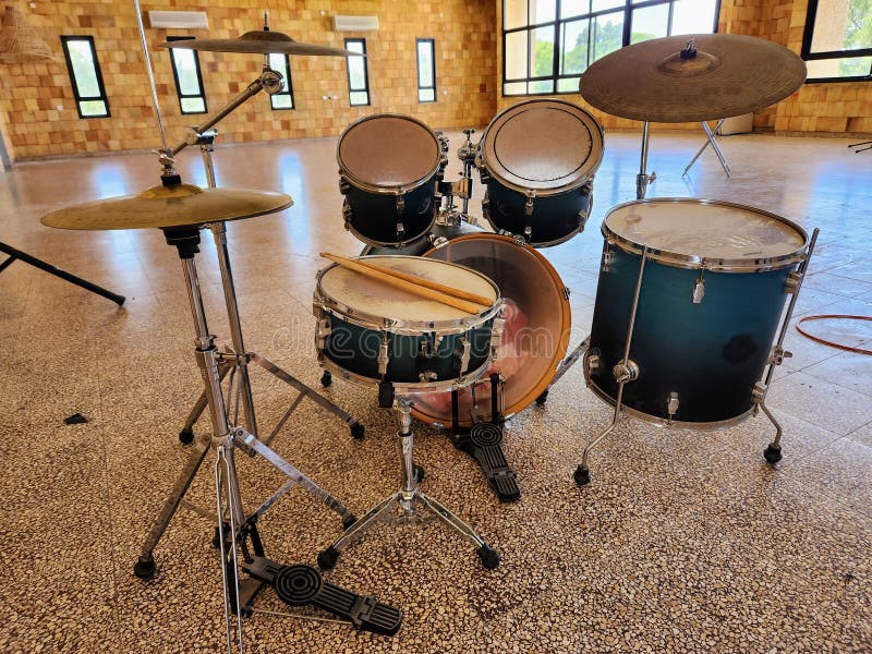 Drum Kit on a Stage in a Music School. Musical Instruments Stock Image ...