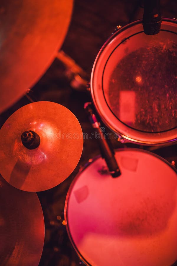 Drum Kit on Stage in the Spotlight Color. Stock Image - Image of ...