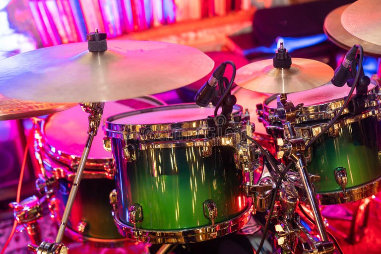 Drum Kit on Stage in the Spotlight Color Stock Image - Image of light ...