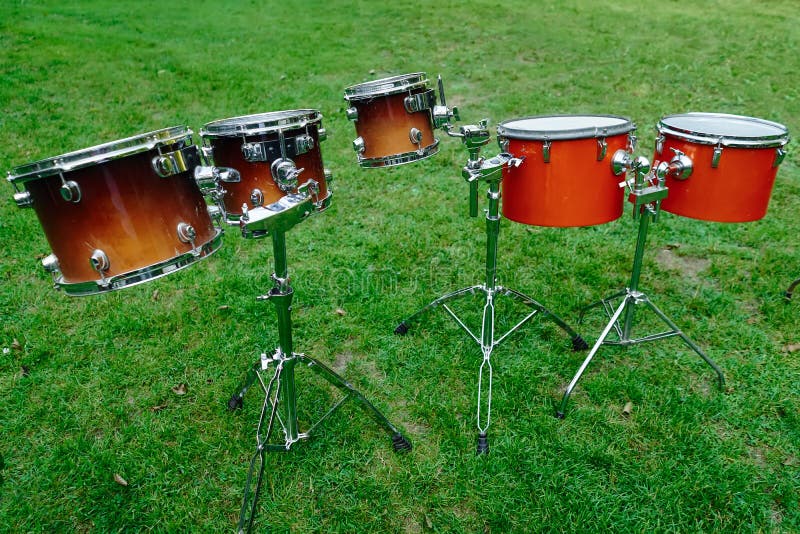 Drum Kit on the Street on a Green Lawn Stock Image - Image of beautiful ...