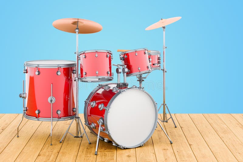 Drum Kit on the Wooden Table, 3D Stock Illustration - Illustration of ...