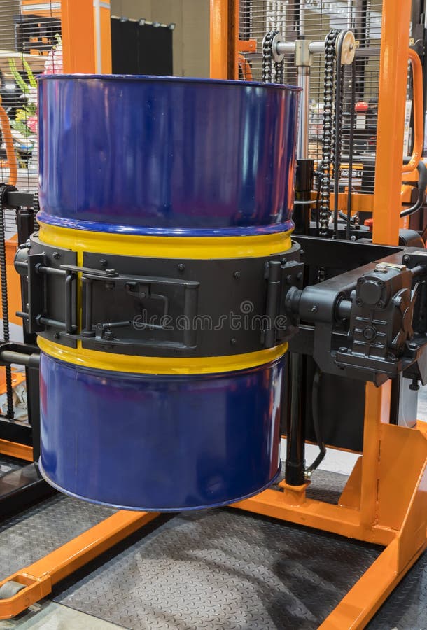 Drum Lifted by Drum Stacker Stock Photo - Image of steel, chemical ...