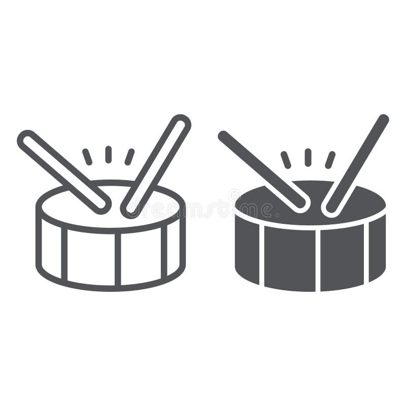 Drum Line and Glyph Icon, Music and Beat, Percussion Instrument Sign ...