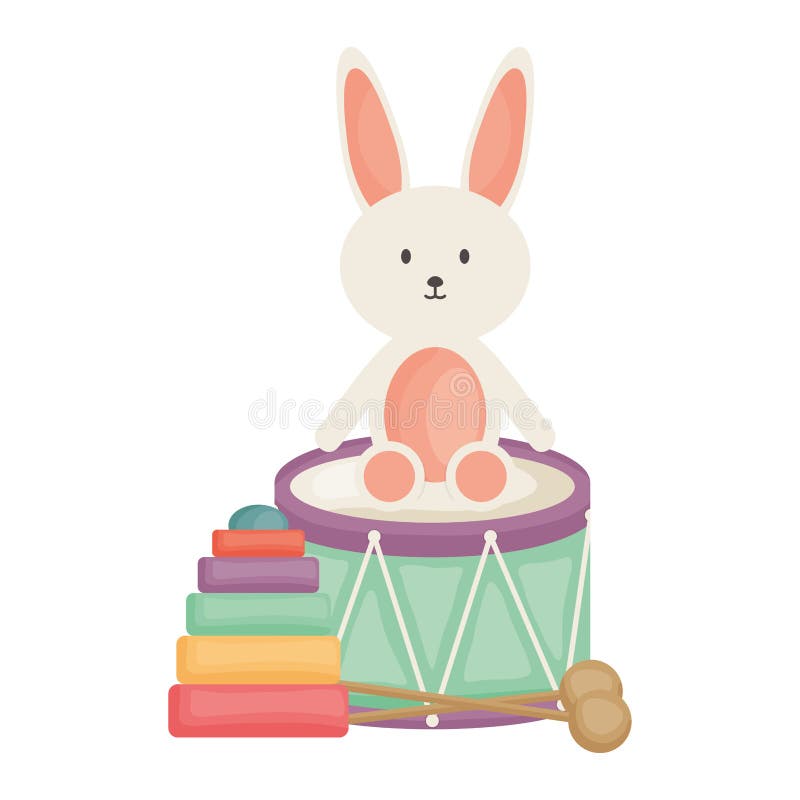 Drum Musical and Rabbit Toys Square Frame and Birthday Elements Vector ...