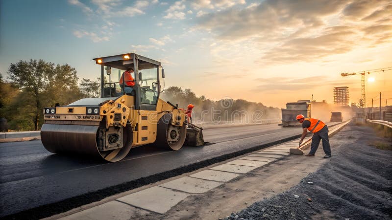 Drum Roller and Asphalt Spreading Machine Stock Illustration ...