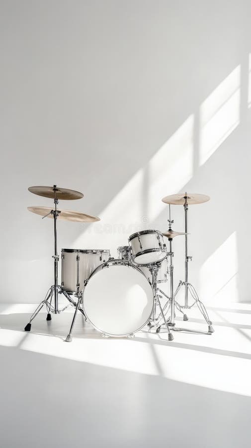 Drum Set Bathed in Sunlight in a White Room, Ready for Recording Music Stock Photo - Image of ...
