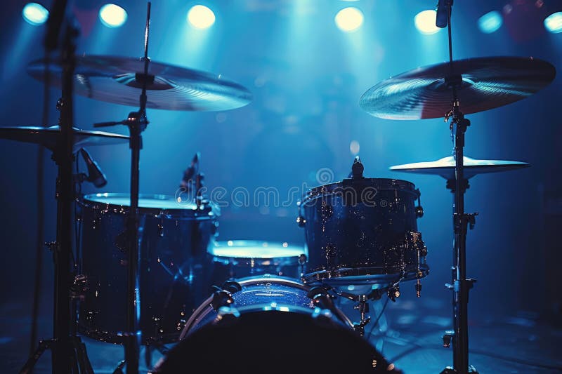 Drum set, drums on stage stock image. Image of instruments - 347026457