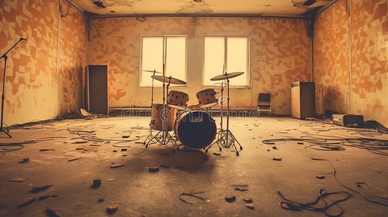 Drum Set in an Empty Studio. Generative AI Stock Illustration - Illustration of band ...