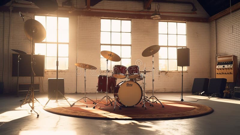 Drum Set in an Empty Studio. Generative AI Stock Illustration ...