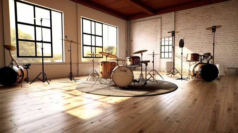 Drum Set in an Empty Studio. Generative AI Stock Illustration ...