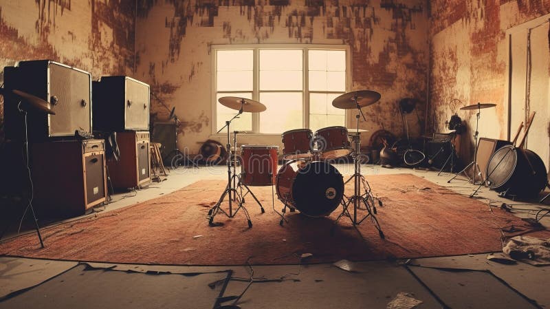 Drum Set in an Empty Studio. Generative AI Stock Illustration ...