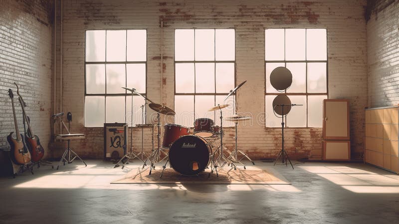 Drum Set in an Empty Studio. Generative AI Stock Illustration ...