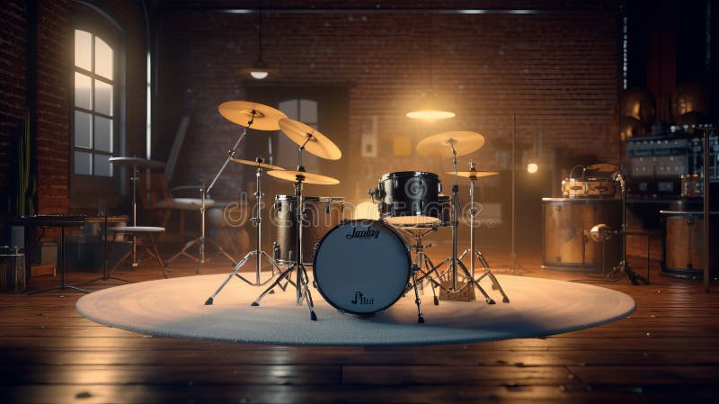 Drum Set in an Empty Studio. Generative AI Stock Illustration ...