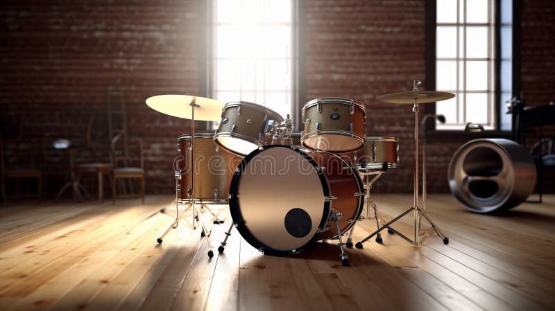 Drum Set in an Empty Studio. Generative AI Stock Illustration ...