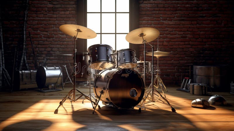 Drum Set in an Empty Studio. Generative AI Stock Illustration ...