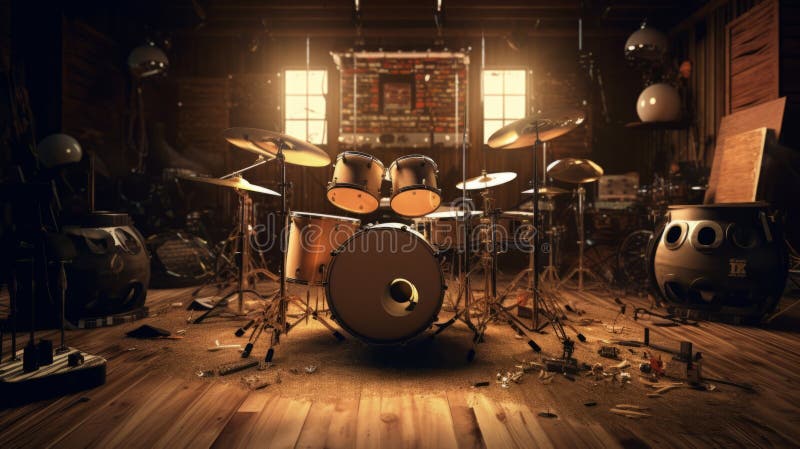 Drum Set in an Empty Studio. Generative AI Stock Illustration ...