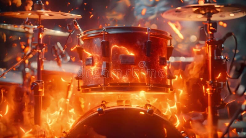 Drum Set Engulfed in Flames in Dark Room Stock Video - Video of hazard ...