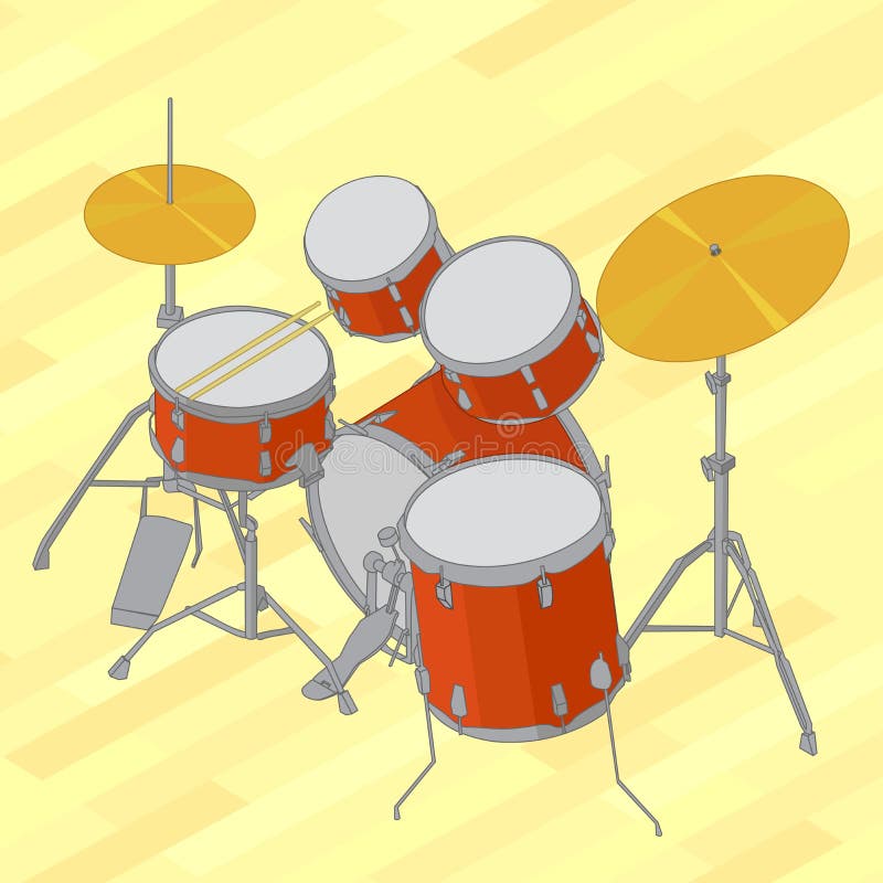 Drum Set Flat Isometric Illustration Stock Vector - Illustration of ...